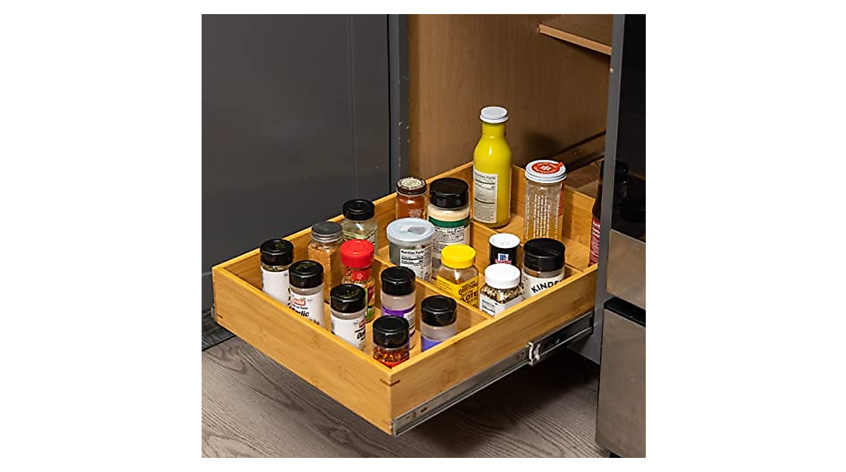 Fabsome Sliding Bamboo Cabinet Organizer - Kitchen & Pantry