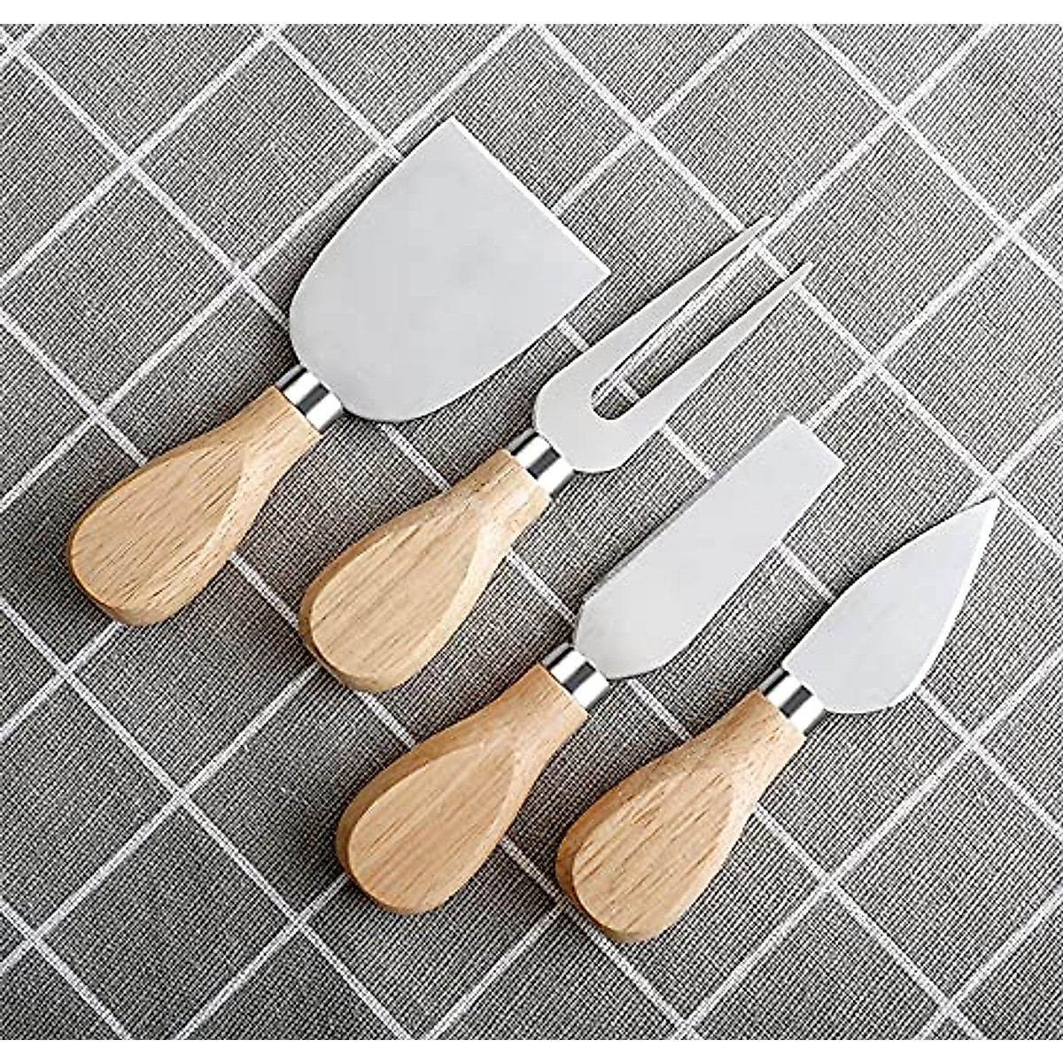 4 Pieces Set Cheese Knives Set with Wood Handle, Stainless Steel Cheese Slicer/Cheese Cutter (Cheese Knife, Shaver, Fork and Spreader) for Charcuterie Board Accessories