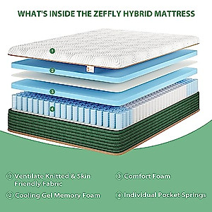 Zeffly Queen Size Mattress 10 Inch, Gel Memory Foam Mattress with Individual Pocket Springs, Hybrid Mattress in a Box for Pressure Relief & Cooler Sleep, CertiPUR-US Certified