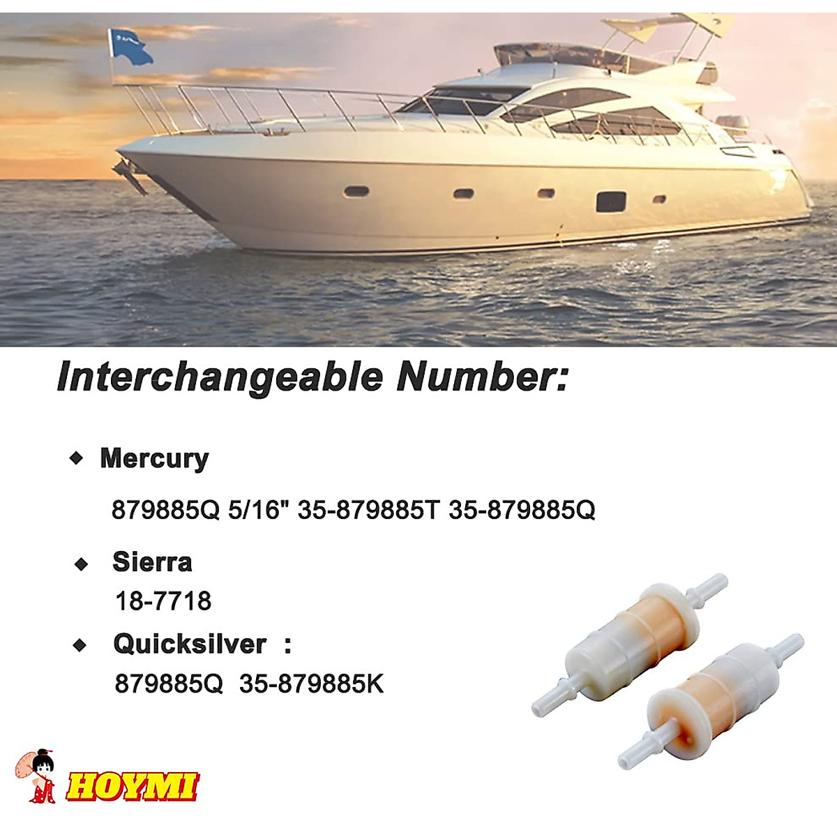 HOYMI 879885Q 5/16" Quicksilver in-line Fuel filter For Mercury Mariner 4-Stroke Outboard 35-879885T 35-879885Q 18-7718 Fits 40 50 60 75 115 135-300HP Verado