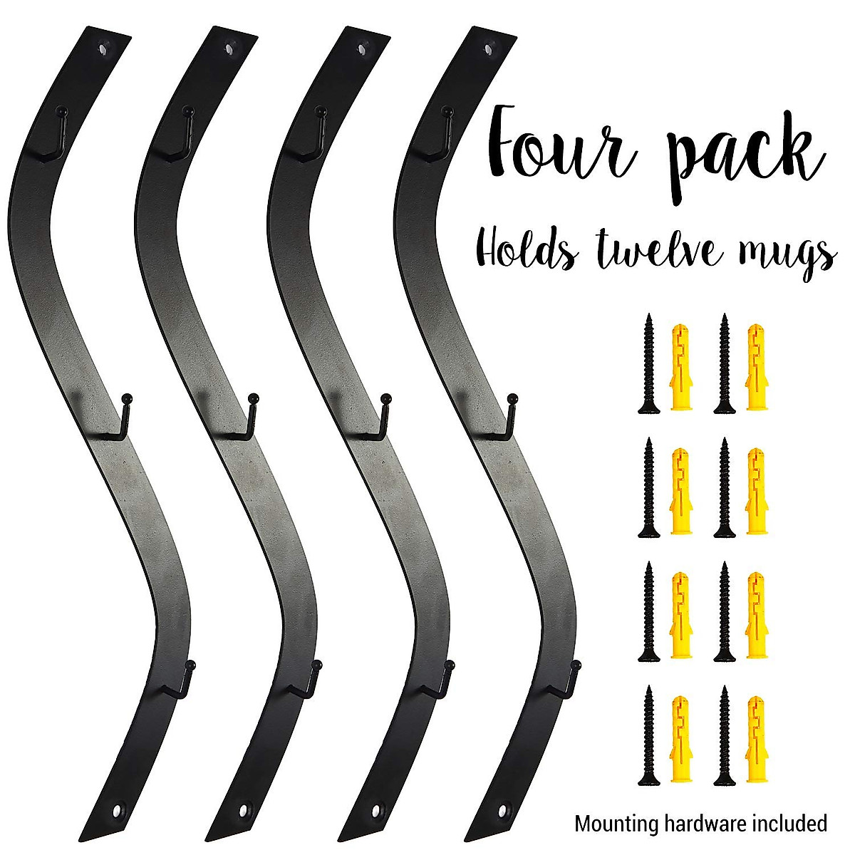 Coffee Mug Wall Rack - Metal Mug Racks for Wall - Unique "S" Curve Design - Wall Mug Rack - Coffee Cup Rack Wall Hanging Holder - Teacup and Mason Jar Hanger Display Holder