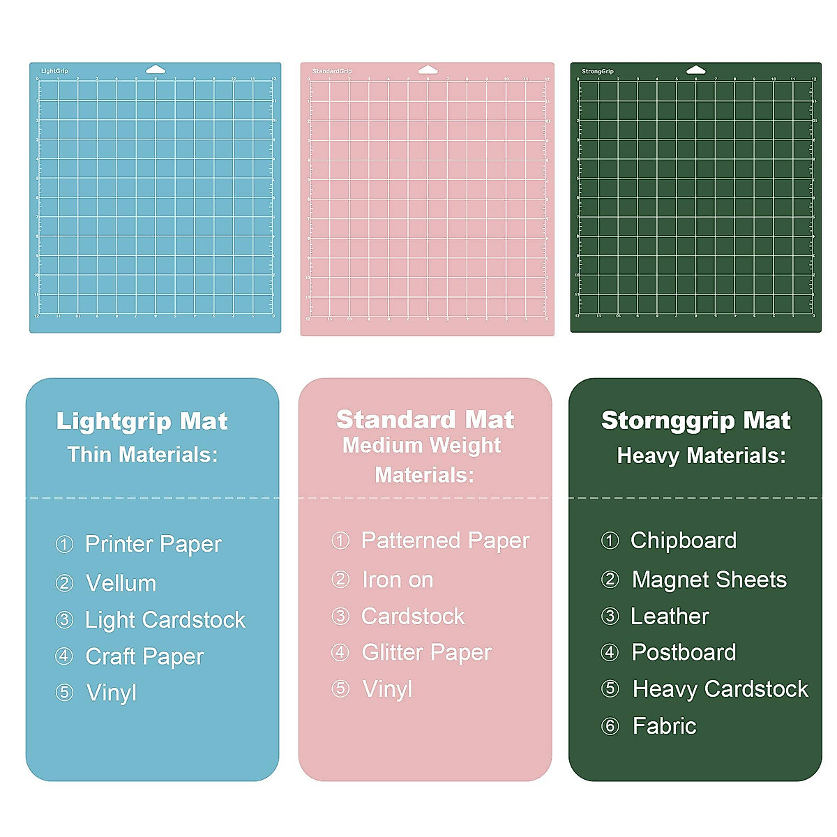 Cutting Mat for Cricut Maker 3/Maker/Explore 3/Air(12"x12",6 Mats,StandardGrip,LightGrip,StrongGrip)Multiple Adhesive Sticky replacement Cutting Mats
