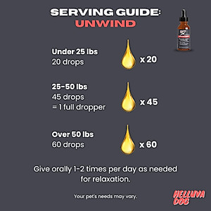 Unwind by Helluva Dog - Natural Anxiety Calming Drops for Active Performance Dogs — MCT Oil, Chamomile & Valerian Drops for Focused Training, Relaxation Before and After Activity, 2oz Bottle