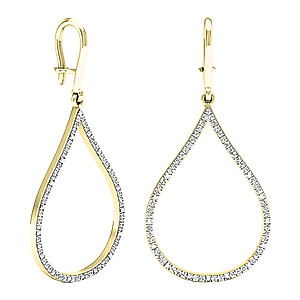 Dazzlingrock Collection 0.20 Carat (ctw) 14K Round White Diamond Ladies Teardrop Earrings 1/5 CT, Yellow Gold