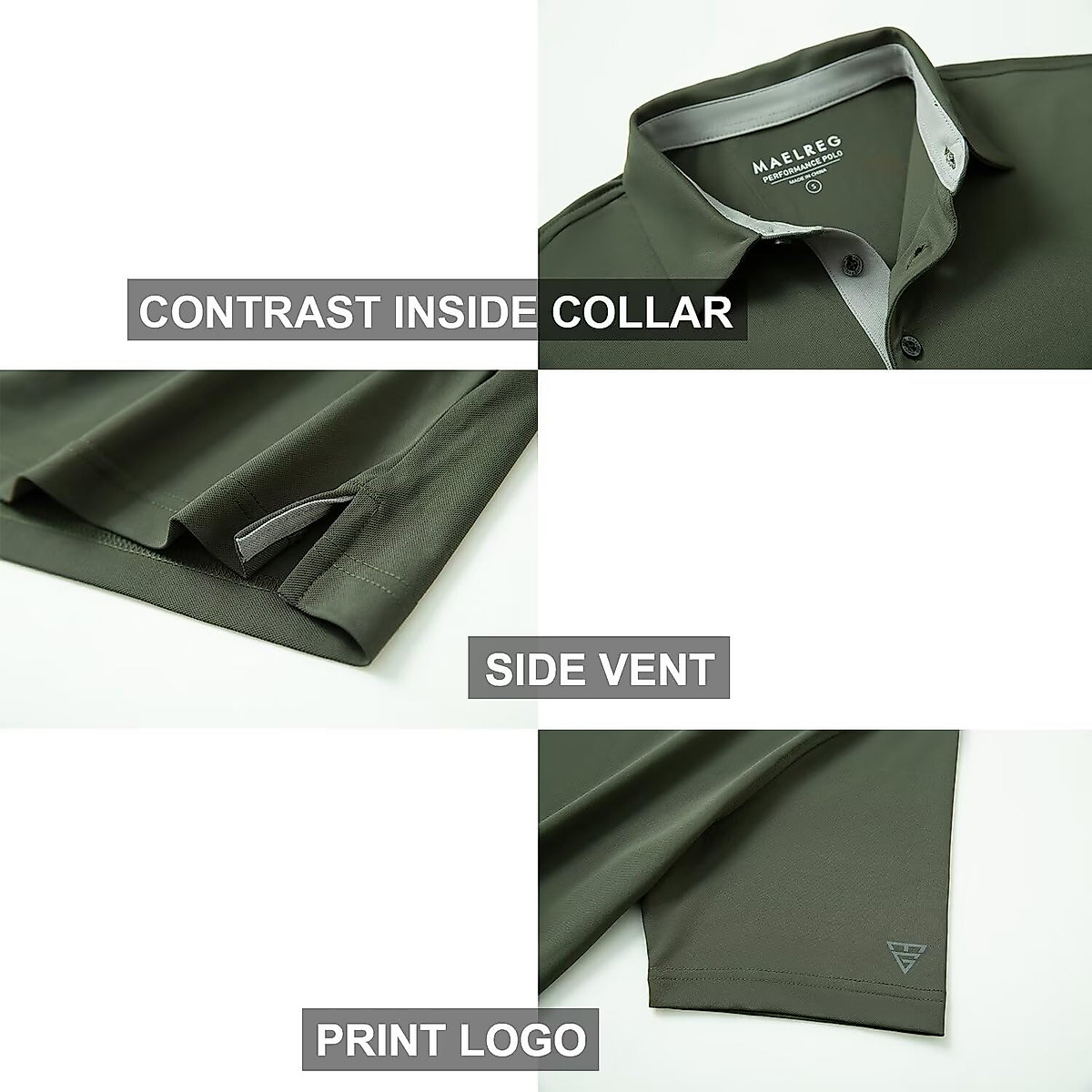 M MAELREG Mens Pique Polo Shirts Short Sleeve Performance Moisture Wicking Quick Dry Casual Golf Shirts for Men Olive Green