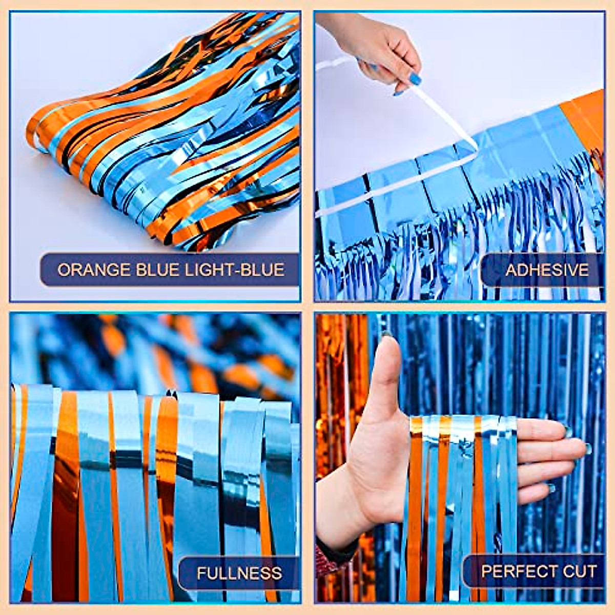 LOLStar Blue Dog Foil Fringe Curtains, Blue Dog Birthday Party Supplies, 2 Packs of 3.3x6.6 ft Orange Blue and Light Blue Tinsel Photo Booth Prop, Streamer Backdrop for Blue Dog Theme Party Decoration