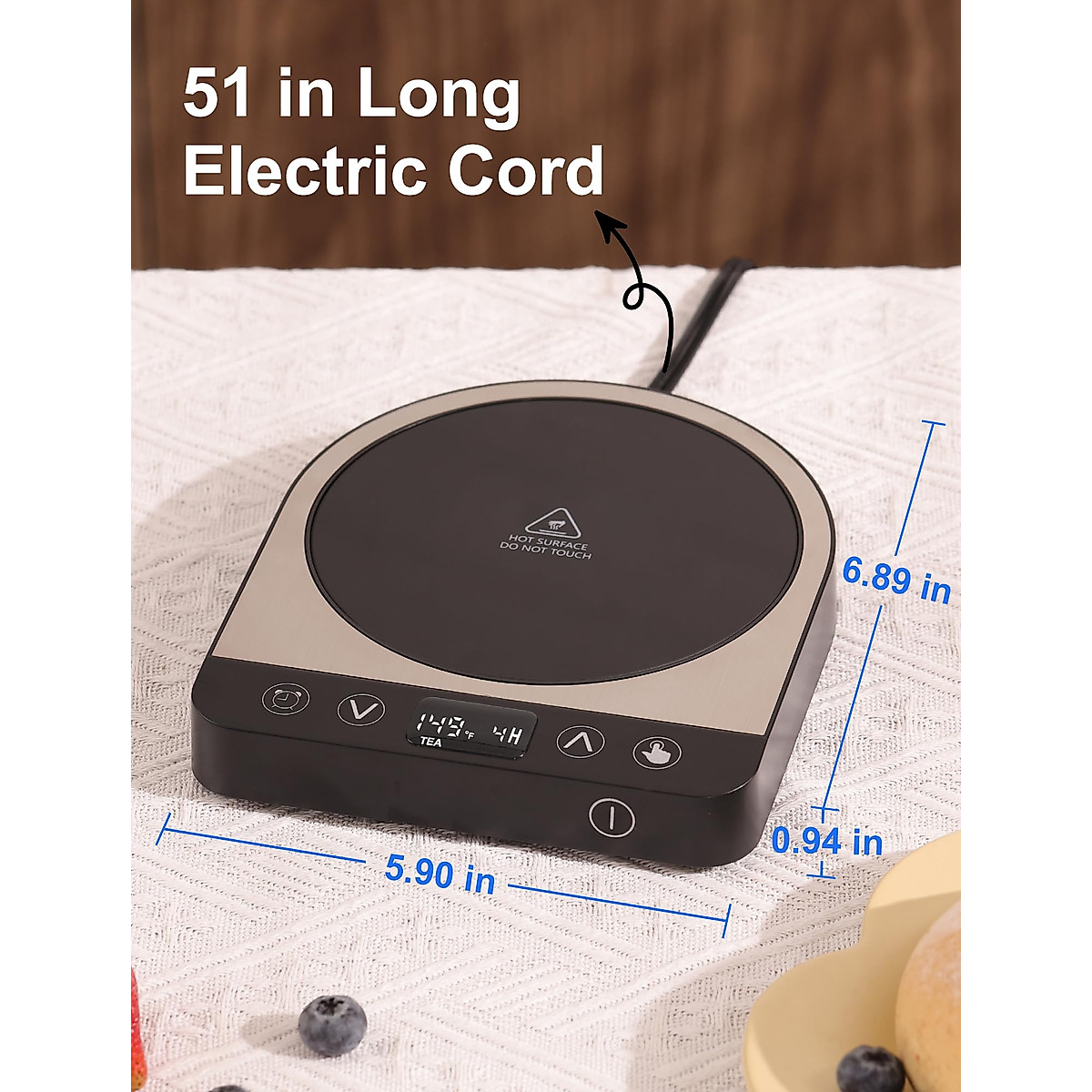 Rigstne Coffee Mug Warmer - 50W Mug Warmer for Desk, Coffee Cup Warmer Fast Heating, Candle Warmer Plate for Travel, Office and Home, 15 Temp Settings, Black