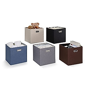 SunnyPoint Cloth Foldable Storage Basket Bin, Foldable Storage Cube Boxes Fabric Drawer with Metal Handle for Closet Shelf, Cabinet, Bookcase (13", Cream)