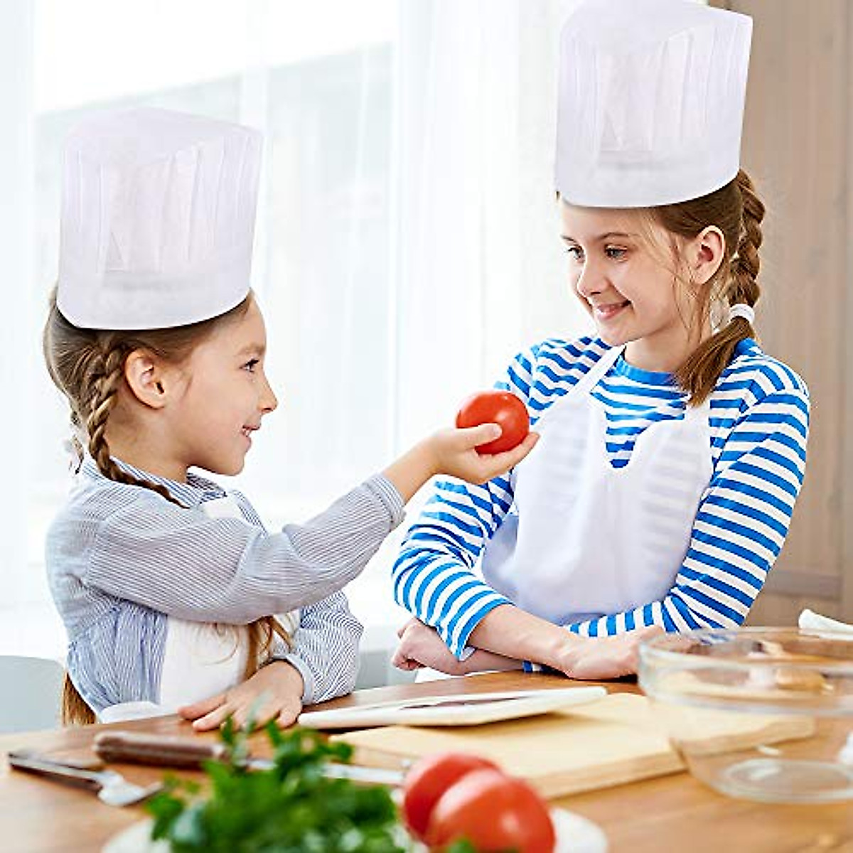 Sntieecr 30 Pack 8 Inch Kids White Paper Chef Hats, Chef Toques Kitchen Chef Caps for Cooking, Baking, Party Favors, Home Kitchen, School and Restaurant