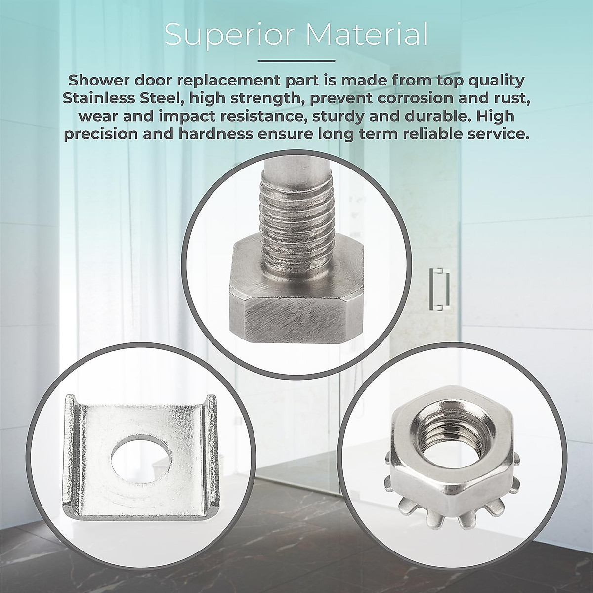 GRONGU Shower Door Pivot Pin Kit for Pivot Shower Doors, Stainless Steel Framed Pivot Shower Door Parts with Hex-Nut and Washer, Shower Door Pivot Replacement Parts