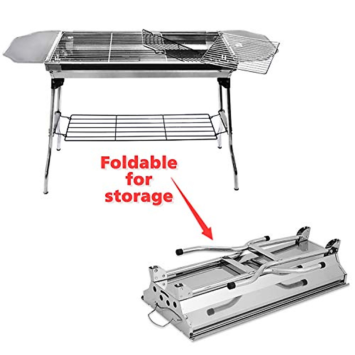 HTTMT- Outdoor Campling Refined Stable Version-2.0 Iron Portable Folding Barbecue Charcoal Grill Stove Shish Kebab Stainless Steel BBQ Patio Fold Large [P/N: ET-COOK003-SR]