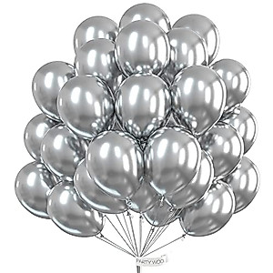 PartyWoo Metallic Silver Balloons 50 pcs 12 Inch and Disco Silver Foil Balloons 6 pcs