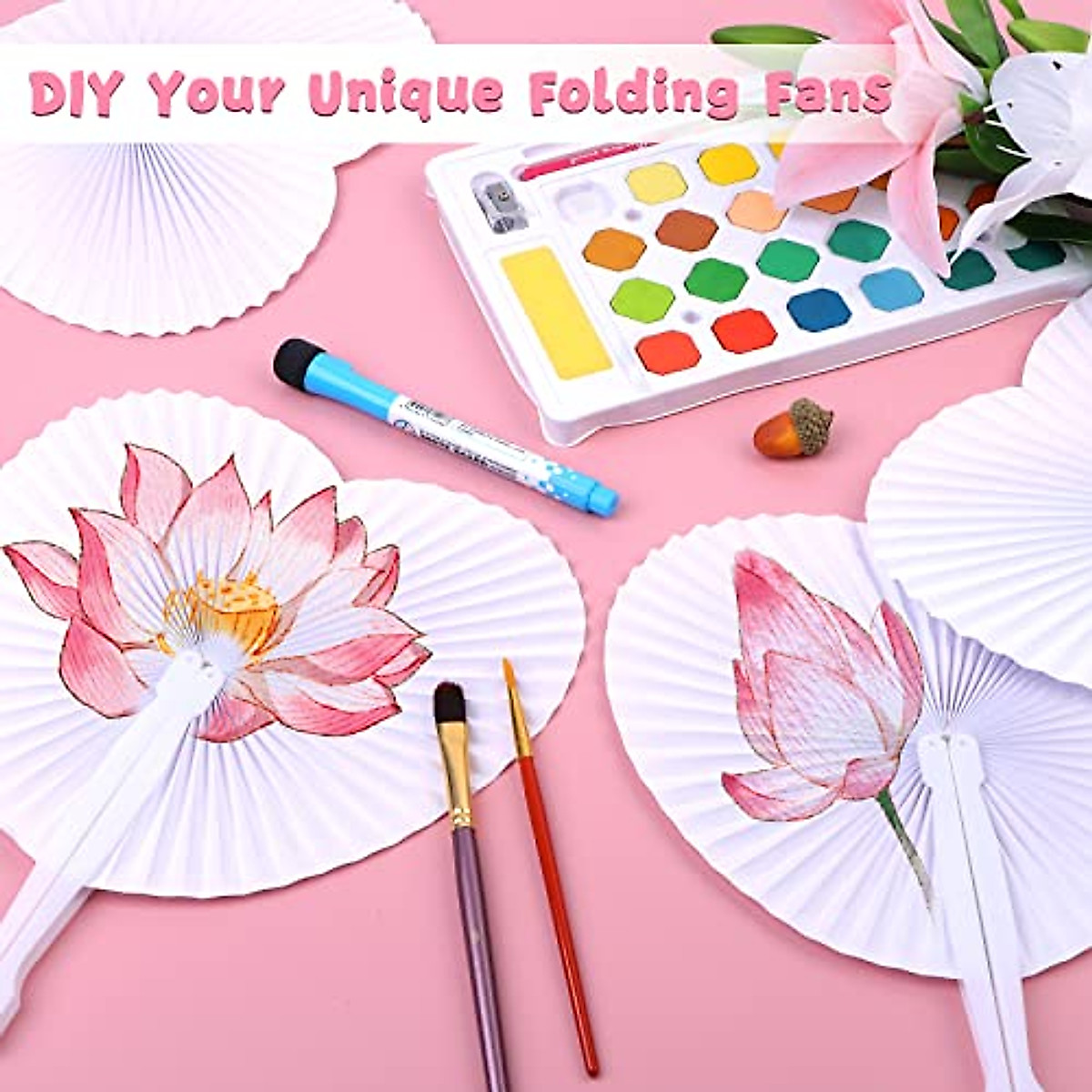 WOWOSS 60 Packs Folding Fans Paper Fans Heart Shaped Assortment with Plastic Handle for Wedding Favor Party Bag Filler