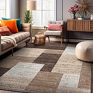 Rugshop Contemporary Distressed Boxes Soft Area Rug 5' x 7' Brown