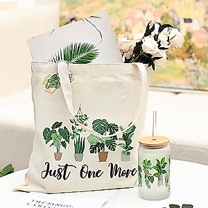 Nefelibata Plant Lover Gifts for Women Plant Lady Tote bag 16oz Just One More Plant Iced Coffee Cup with Straw Lid House Plant Keychain Funny Gardening for Women Christmas Birthday Gift