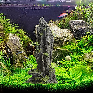 Saim Tall Mountain View Stone Aquarium Ornament Artificial Mountain Hill View Stone Rock Cave Fish Hiding Cave for Betta Fish Amano Shrimp Cichlid to Play,Hide and Rest - A