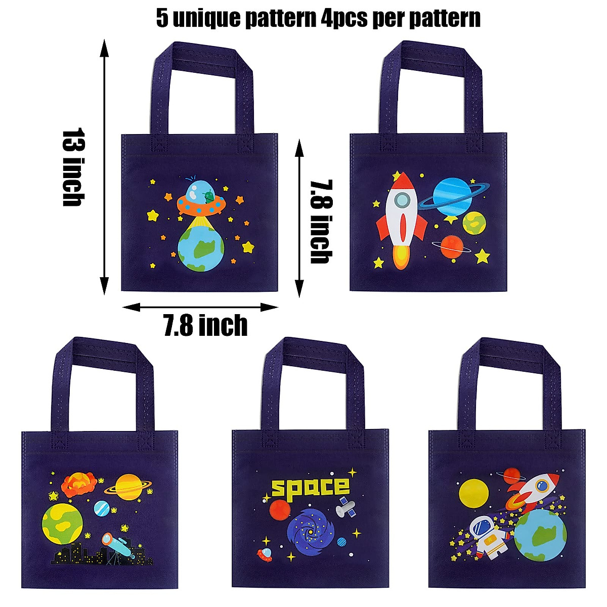 BANBALLON 20 PCS Outer Space Party Favor Bags Space Non-Woven Gift Bags Treat Gift Bags For kids Birthday Party Outer Space Theme Party Baby Shower Goodie Bags Supplies
