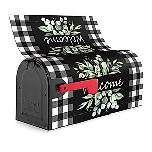 Spring Welcome Mailbox Covers Magnetic Standard Size 18" x 21", Buffalo Plaid Wreath Mailbox Covers Mail Wraps Cover Letter Post Box for Gardern Yard Outdoor Decor