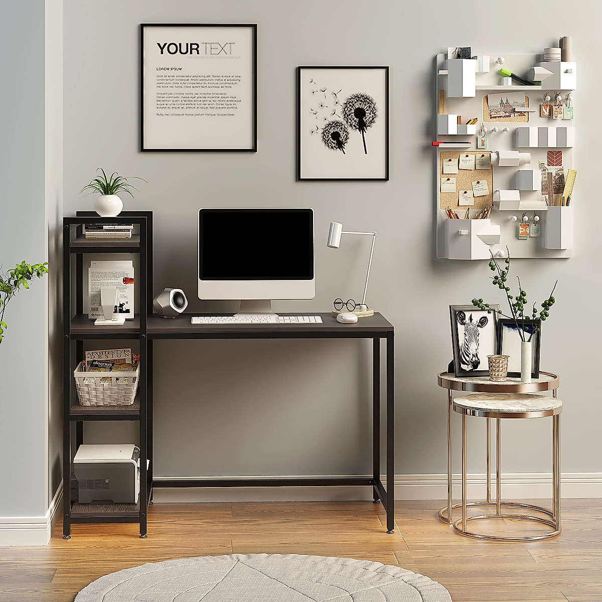 XINDACLOVER Study Table 47 inch Desk, Computer Desk with Storage Shelves, Work Table for Home Office, Modern Simple Style Laptop Table for Bedroom Small Spaces,Study Writing Working Table (Black Oak)