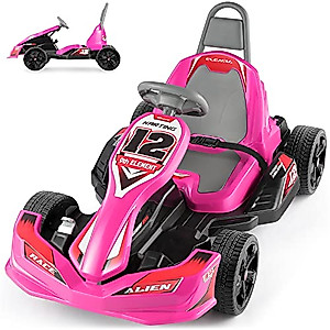 ELEMARA Electric Go Kart for Kids, 12V 2WD Battery Powered Ride On Cars with Parent Remote Control for Boys Girls,Vehicle Toy Gift with Adjustable Seat,Safety Belt,MP3,Horn,Music,Pink