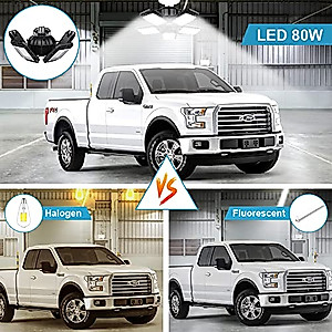 Luyata 2 Pack LED Garage Lights, 160W 16000LM 6500K Deformable LED Garage Ceiling Light Shop Lights with 5 Adjustable Panels for Garage Workshop Basement Support E26/E27 Screw Socket