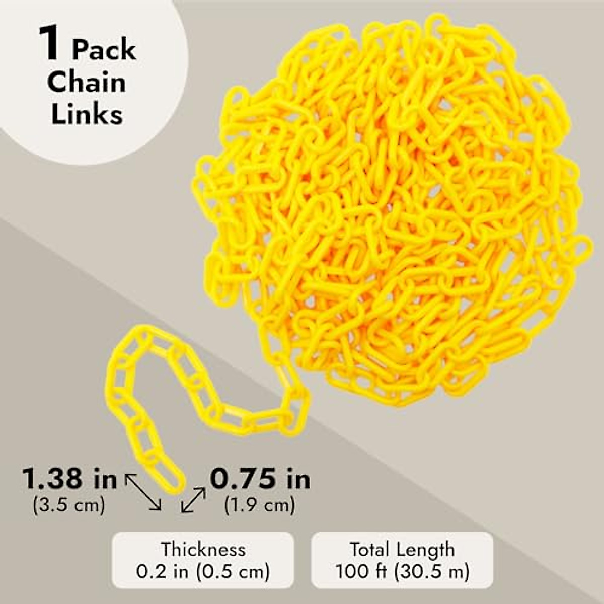 Stockroom Plus 100-Feet Plastic Chain Links - Privacy Safety Barrier for Fence, Gate, Privacy (1.5-Inch, Yellow)