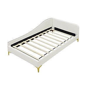 Upholstered Twin Size Daybed with Headboard and Armrest, Wooden Daybed with Sturdy Support Legs for Bedroom, Living Room, Easy Assembly (Beige, Twin)