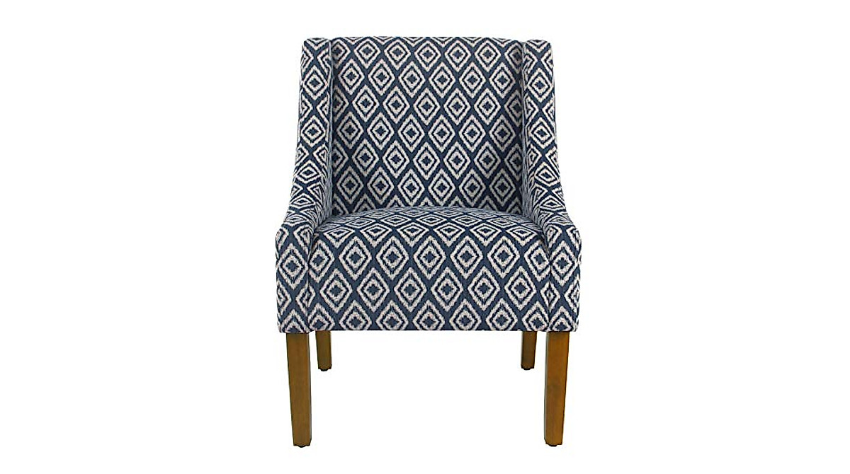 HomePop Modern Swoop Arm Accent Chairs in Blue Geometric Pattern