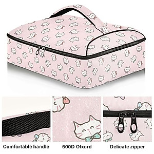 Kcldeci Insulated Thermal Food Carrier Insulated Casserole Carrier for Hot or Cold Food,Cute Cartoon Cat Face Insulated Tote Bag for Potluck Cookouts Parties Picnic,Lasagna Lugger