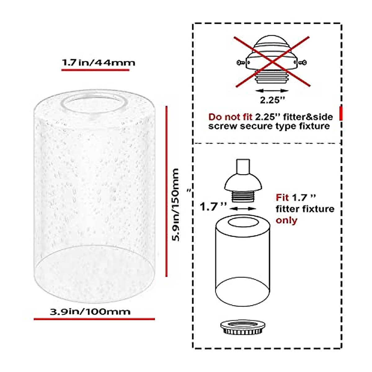 4 Pack Clear Seeded Glass Shade, YOUROKE Cylinder Clear Bubble Glass Shade 5.9in Height, 3.9in Diameter, 1.7in Fitter, High Transmittance Glass Lampshade Replacement for Pendant Light, Chandelier