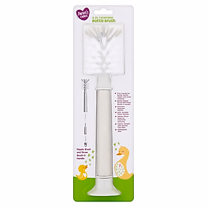 Parents Choice 3-in-1 Stainless Bottle Brush - Bottle, Straw, Nipple Cleaner - Soft Nylon Bristles, White