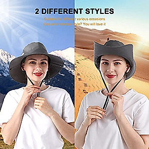Tutuko Womens Wide Brim Sun Hats Foldable UV Protection Beach Bucket Hats Ponytail Mesh Fishing Hat (Pure Grey)