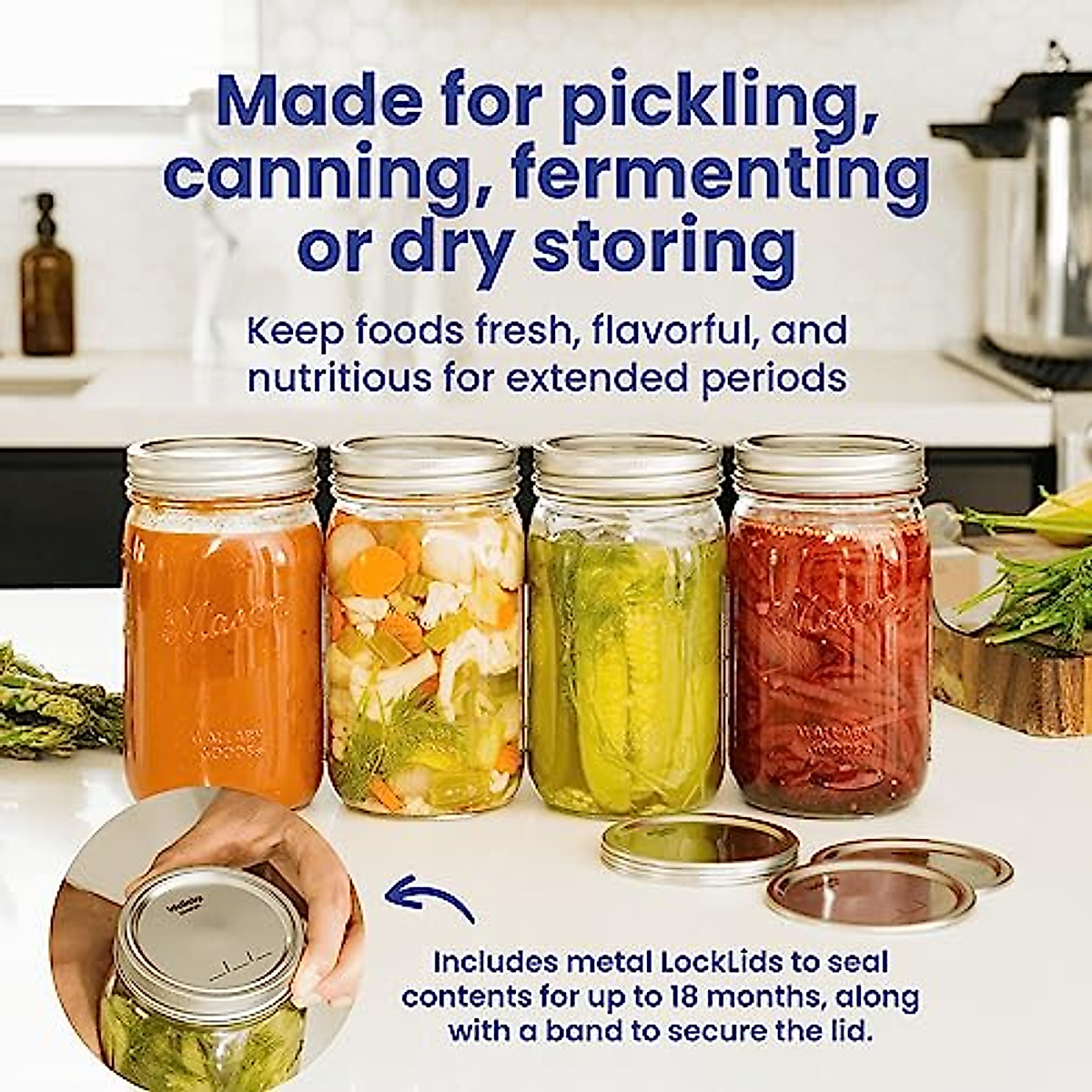 Wallaby 32oz Wide Mouth Clear Mason Jars with Lid & Seal Bands - Airtight Glass Container for Canning, Pickling, Food Storage, Candles, Home Decor, Overnight Oats, Fruit, Jam, Jelly, or DIY (2-Pack)