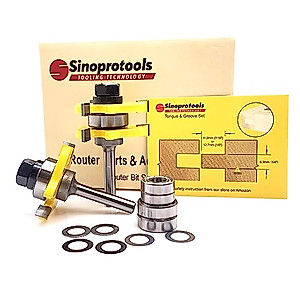 Sinoprotools Tongue and Groove Router Bits 1/4 Inch Shank, 1-3/4" Cutting Diameter, 3 Teeth T Shape Wood Milling Cutter, Tongue and Groove Router Bits for Joiner Woodworking