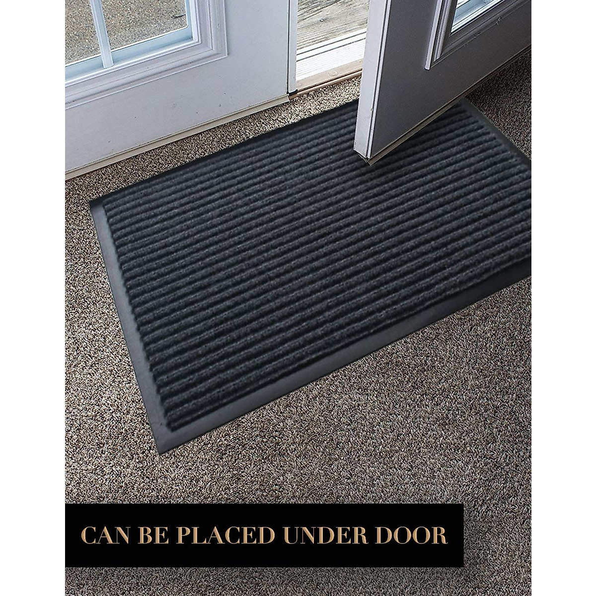 LuxUrux® Durable Rubber Door Mat, Heavy Duty Doormat, Indoor Outdoor, Easy Clean, Waterproof, Low-Profile Mats for Entry, Patio, Garage, High Traffic Entrance Ways (17'' x 30'', Striped Gray)