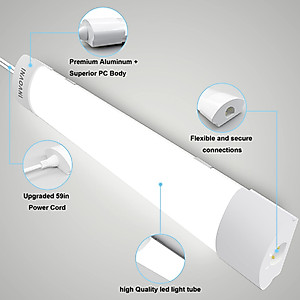 INVOVNI 2ft LED Ceiling Light Fixture, 18W 5000K 2000lm Plug in Tube Light, LED Shop Lights for Garage Closet Under Cabinet Kitchen Basement, Waterproof Closet Lights with Switch