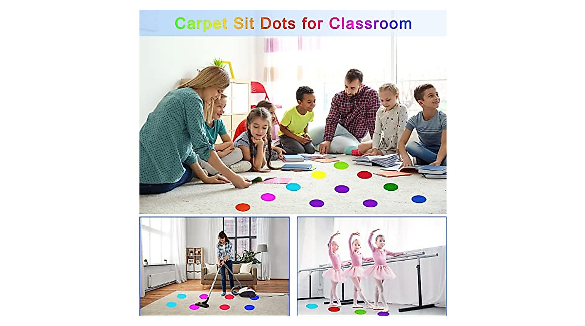 Colorful Classroom Sit Dots - 36 Durable Carpet Markers