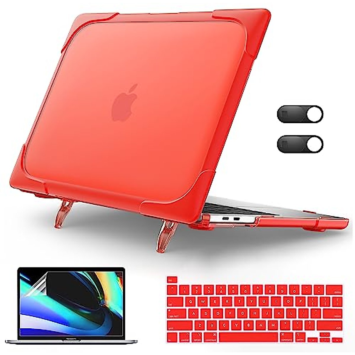 CISSOOK Shockproof Case for MacBook Pro 13 Inch 2023 2022 2021 2020 M2 M1 A2338 A2289 A2251 Model, Heavy Duty Hard Shell Case Dual Layer Cover with Fold Kickstand for MacBook Pro 13 - Red