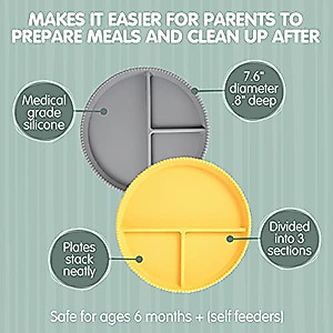 Chewbeads Silicone Divided Plates - Set of 2 - Non Slip Toddler and Baby Plates - Dishwasher, Microwave & Freezer Safe Silicone Plates for Baby - 100% Silicone, BPA Free & Phthalate Free