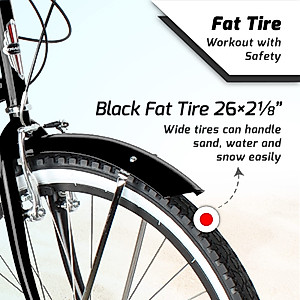 Tracer Taha 26 in Hybrid Beach Cruiser 7 Speed Steel Frame Men's Bicycle, Black