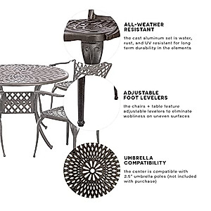 Kinger Home 5-Piece Outdoor Dining Set Patio Dining Set for 4 Cast Aluminum Table and Chairs for Garden, Backyard