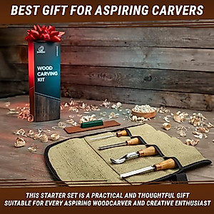 BeaverCraft, Wood Carving Chisel Set SC01 - Gouge Wood Carving Tools Kit in Rolling Pouch with Leather Strop Polishing Compound Kit - Radial Gouges Flat Chisel Bent Gouge (Chisel Set)