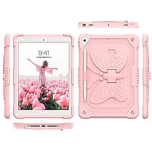 YINLAI for iPad 10.2 Inch Case,iPad 9th 8th 7th Generation Case,iPad air 3rd Case with Pencil Holder Kids Girls Butterfly Kickstand Shockproof Protective Cover for iPad 9th 8th 7th Gen 2021/2020,Pink