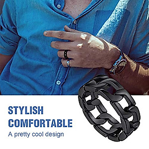 Mens Ring Cuban Link Rings Cool Stainless Steel Mens Chunky Black Ring