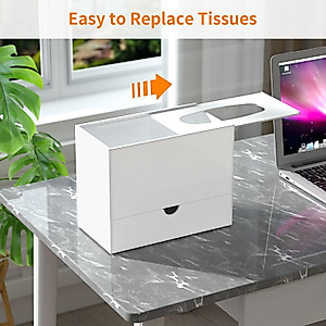 Femeli Acrylic Tissue Box Cover, White Multifunctional Tissue Box Organizer,Modern Rectangular Tissue Box Holder with Drawer for Bathroom,Bedrooms,Office