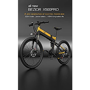 Bezior Electric Bike X500Pro for Adults, Foldable 26" x 1.95 Rubber Tire Electric Bicycle, 500w Motor 48V 10.4Ah Removable Battery, 20MPH Electric Mountain Bike, Suspension Fork, 7 Speed Gears