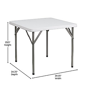 Flash Furniture Elon 2.85-Foot Square Granite White Plastic Folding Table | Waterproof | Impact and Stain Resistant