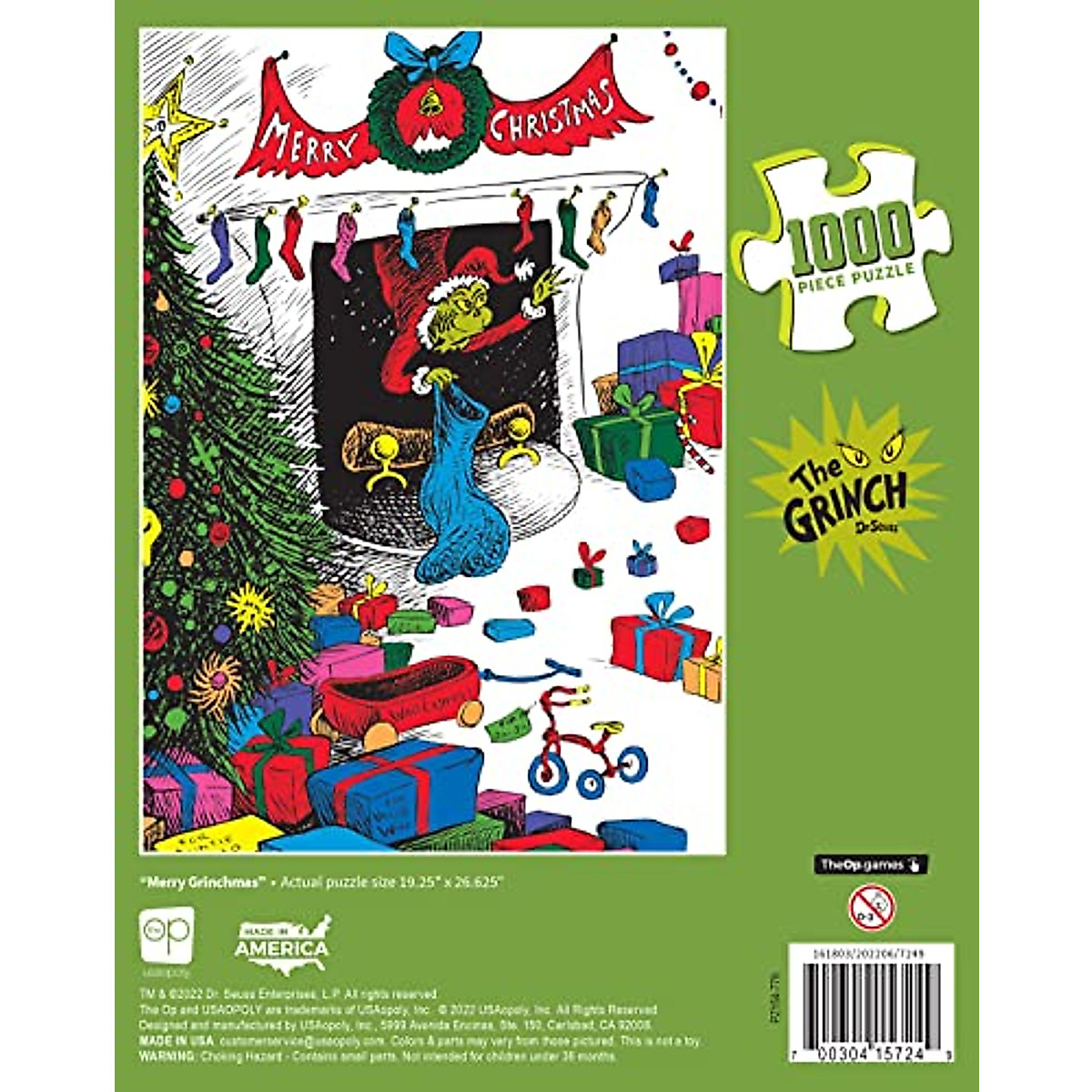 Dr. Seuss “Merry Grinchmas” 1000 Piece Jigsaw Puzzle | Collectible Puzzle Featuring The Grinch | Artwork Celebrating Classic Children's Book | Officially-Licensed Dr. Seuss Puzzle & Merchandise