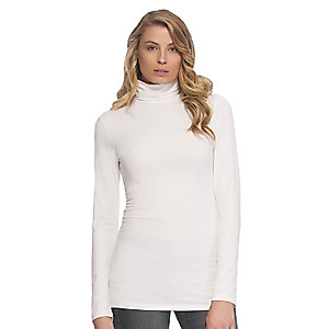 Felina Long Sleeve Cotton Modal Ladies Turtleneck (White, Medium) - Base Layer Women Cold Weather Turtleneck - Soft Womens Turtleneck - Layering Cotton Turtleneck for Women