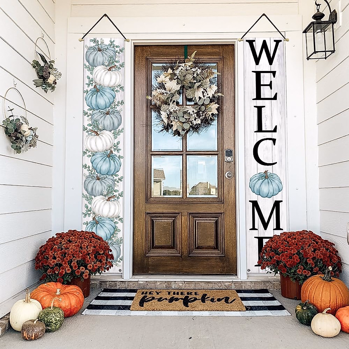 CROWNED BEAUTY Thanksgiving Pumpkin Porch Banner Sign Fall Welcome 12x70 Inch Indoor Outdoor Seasonal Hanging Front Door Farmhouse Wall Decoration CS077-12